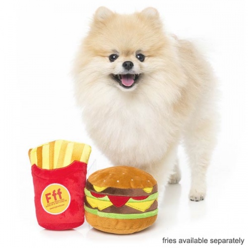 Plush Hamburger Dog Toy | Squeaky Fast Food Toy