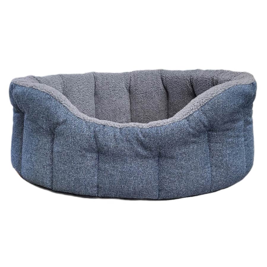 P&L Blue Orkney Tweed & Fleece Oval Dog Bed | UK Made