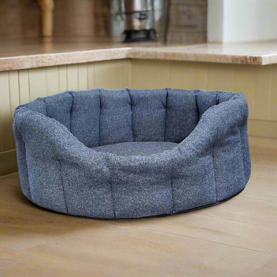 P&L Oval Heavy Duty Dog Bed | Blue Tweed | UK Made