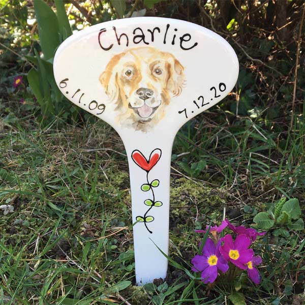 Ceramic Portrait Dog Grave Marker | UK Hand Painted