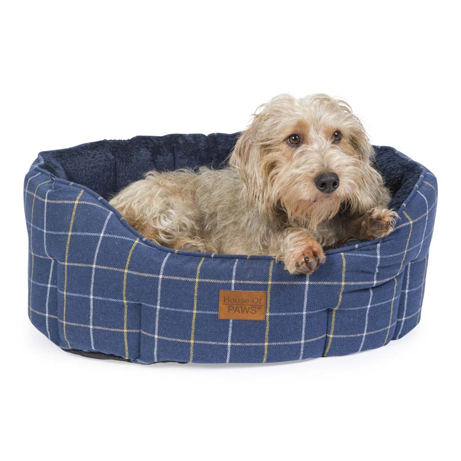 House of Paws Navy Tweed Oval Snuggle Bed