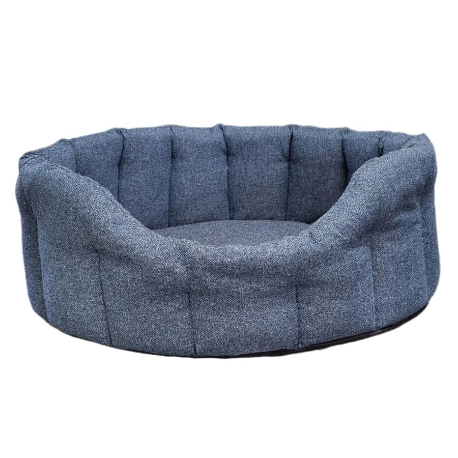 P&L Oval Heavy Duty Dog Bed | Blue Tweed | UK Made