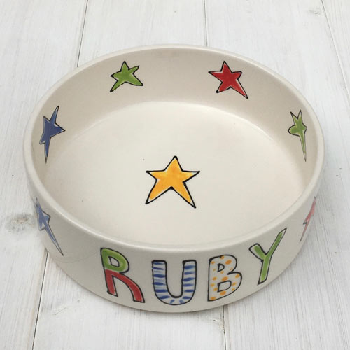 Personalised Ceramic Dog Bowl - Funky Stars Design