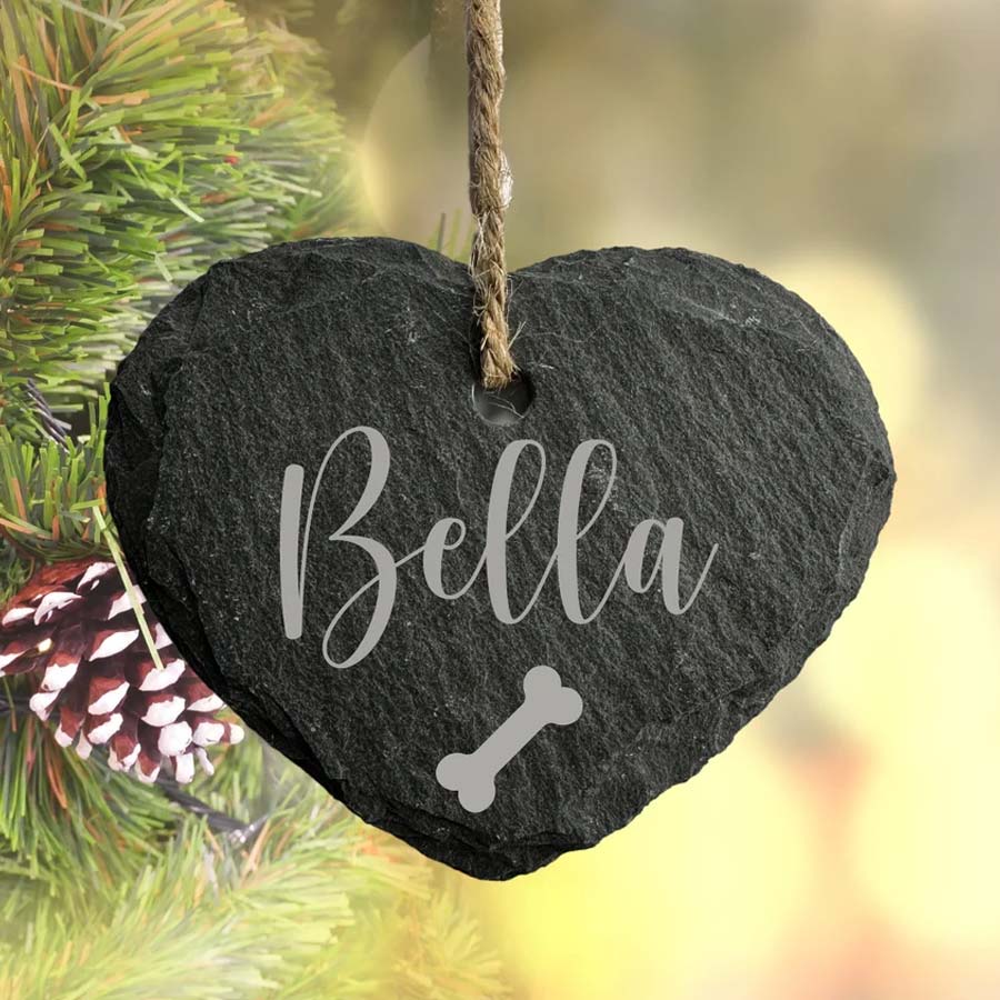 Personalised Heart Slate Tree Decoration | UK