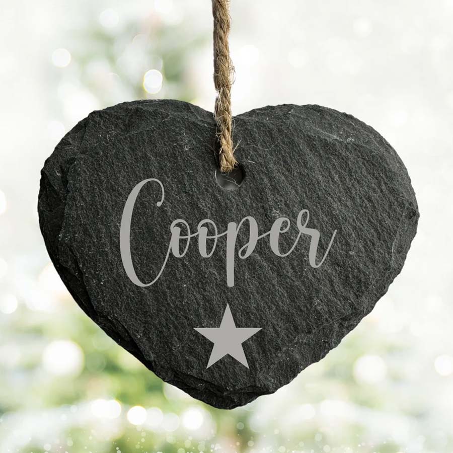 Personalised Heart Slate Tree Decoration | UK