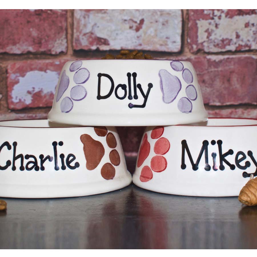 Ceramic Dog Bowls | Personalised | Paws Slanted