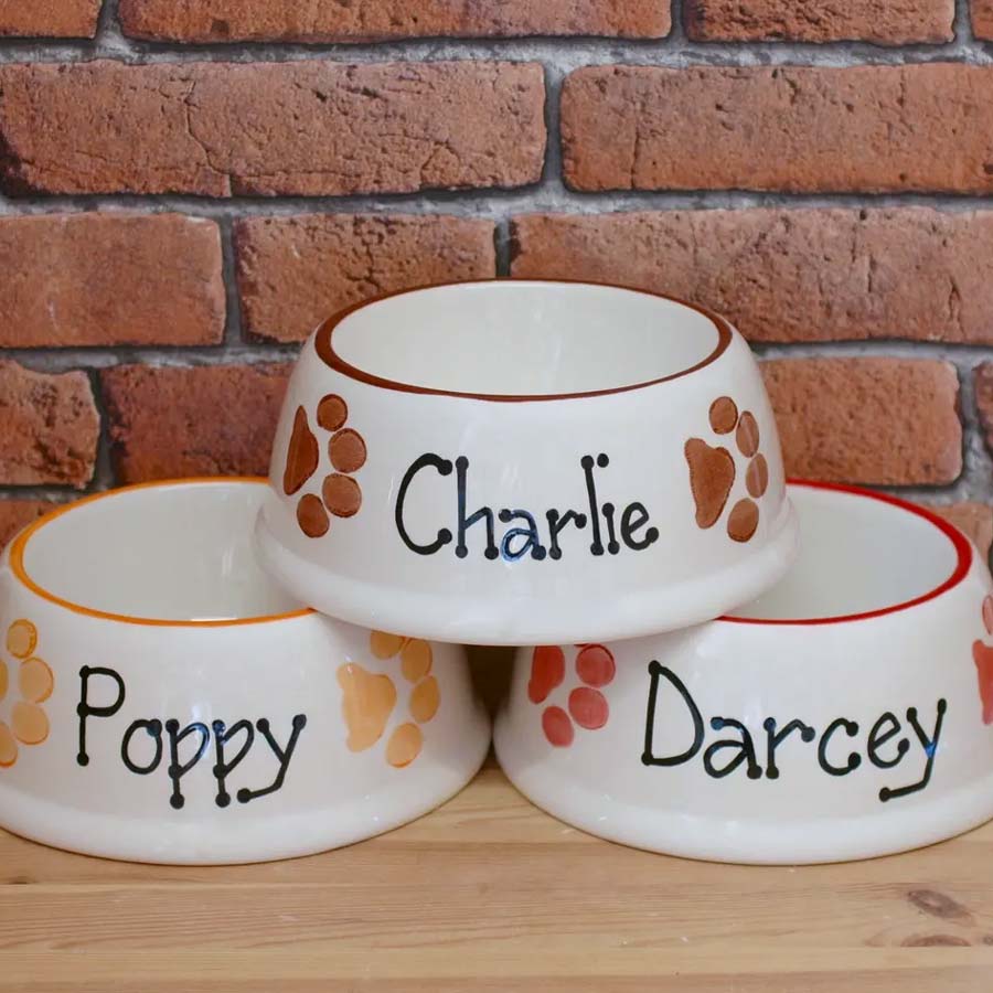 Ceramic Dog Bowls | Personalised | Paws Slanted