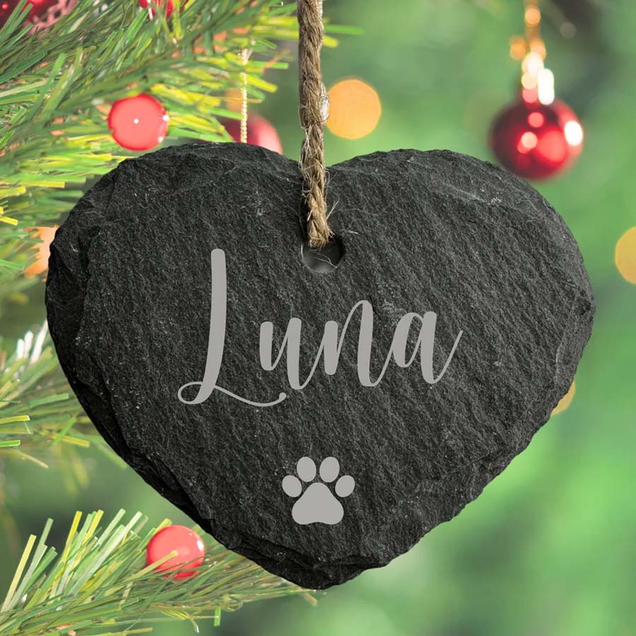 Personalised Heart Slate Tree Decoration | UK