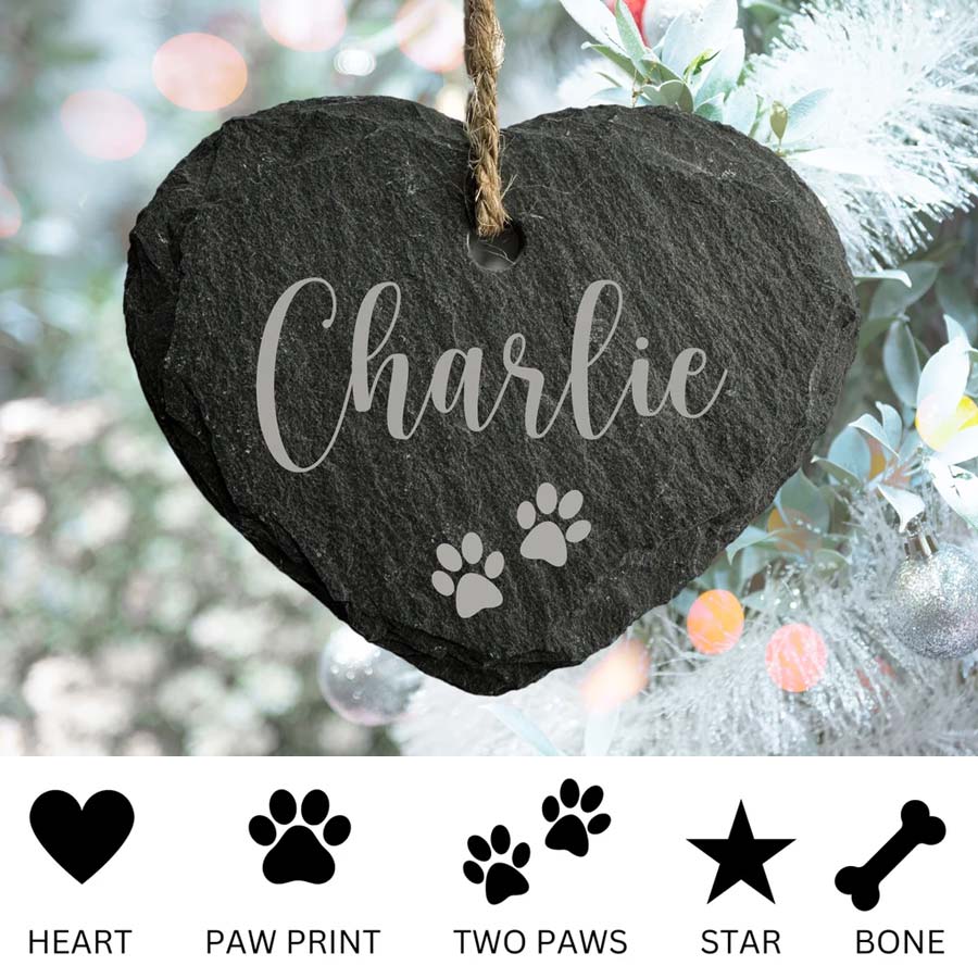 Personalised Heart Slate Tree Decoration | UK