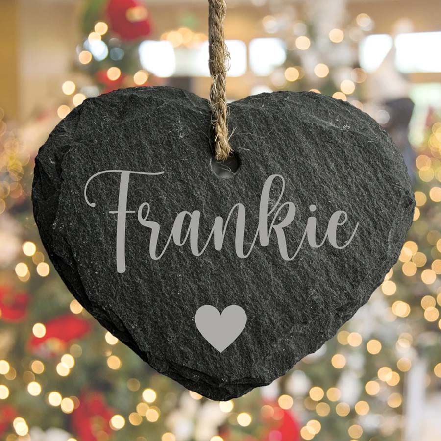 Personalised Heart Slate Tree Decoration | UK