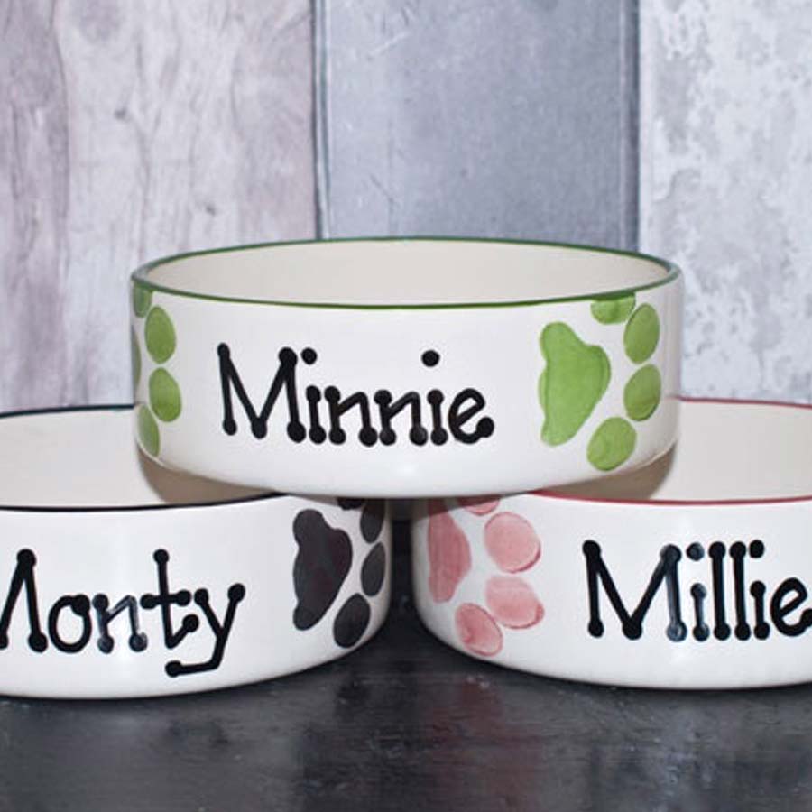 Ceramic Dog Bowls, Personalised, Paw Prints Design