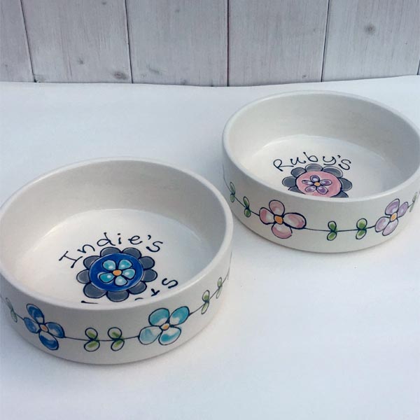 Personalised Flower Design Dog Bowl with Optional Bees