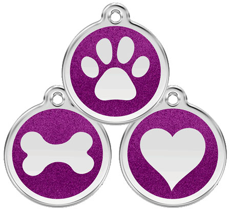 Medium Glitter Purple Dog Tag | Bone, Heart or Paw