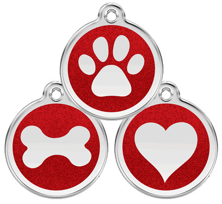 Large Glitter Red Dog Tag | Bone, Heart or Paw Design