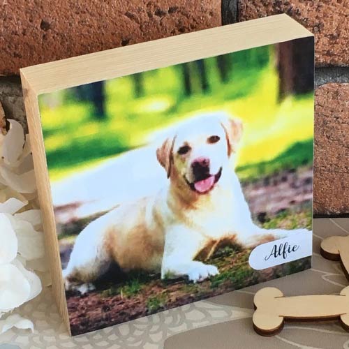 Wooden Dog Photo Block with Personalised Text