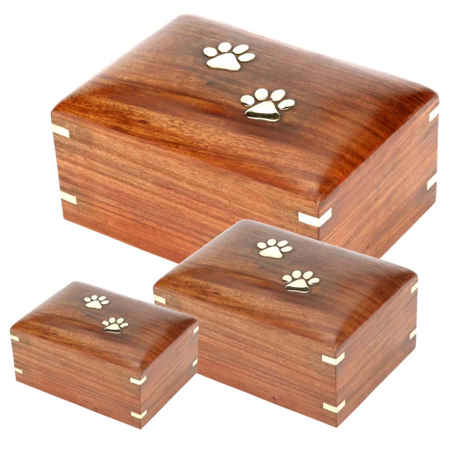 Elstree Wood Pet Urn with Brass Paws | Ashes Casket