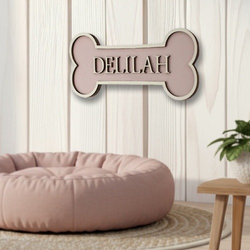 Personalised Pet Name Wall Sign | UK Wooden Bone Sign