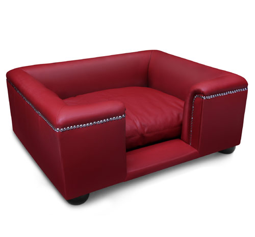 Luxury Sandringham Red Real Leather Dog Bed | UK | D for Dog