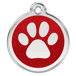 Small Glitter Red Dog Tag | Bone, Heart or Paw Design | D for Dog